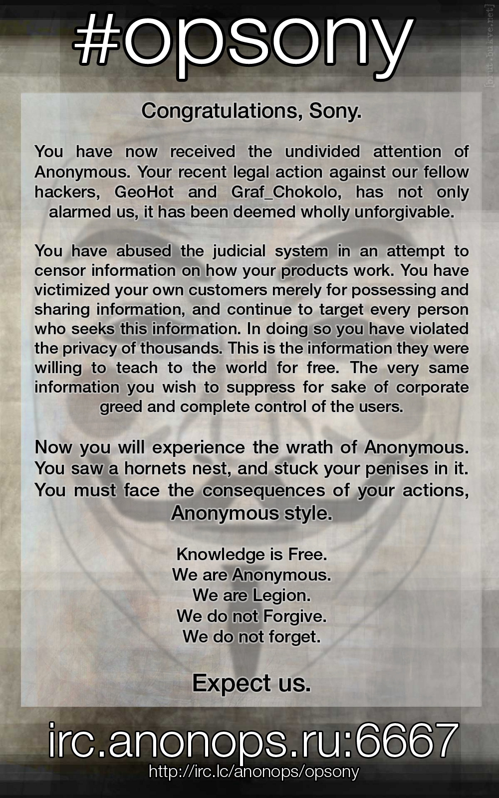 Hacker Group Anonymous Declare War On Sony