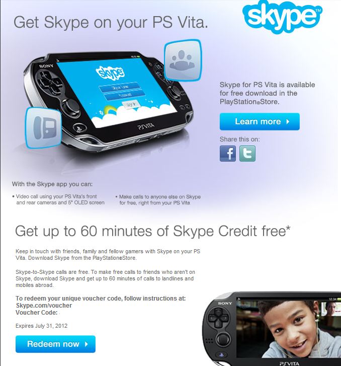 Sony Giving out 60 Minutes of Skype Credit for Free for the PS Vita