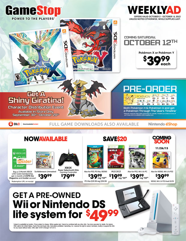 GameStop USA Flyer Deals: October 2nd - 8th, 2013 - Rayman Legends ...