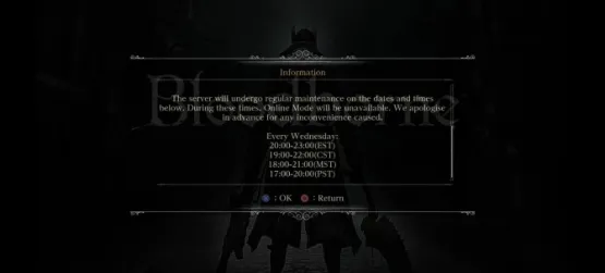Bloodborne Server Maintenance to Occur Every Wednesday for Three Hours