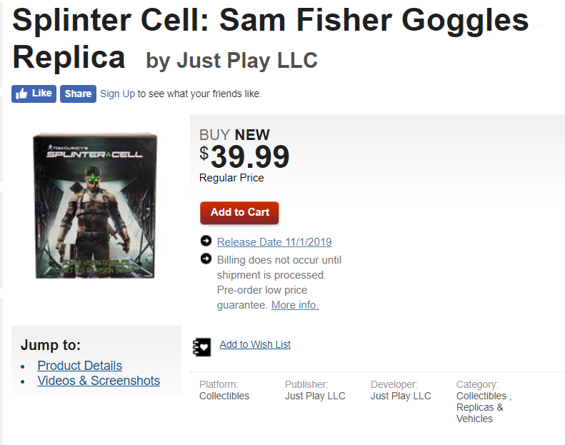 Splinter Cell 2019 Could Be Suggested by Pulled GameStop Product Listing