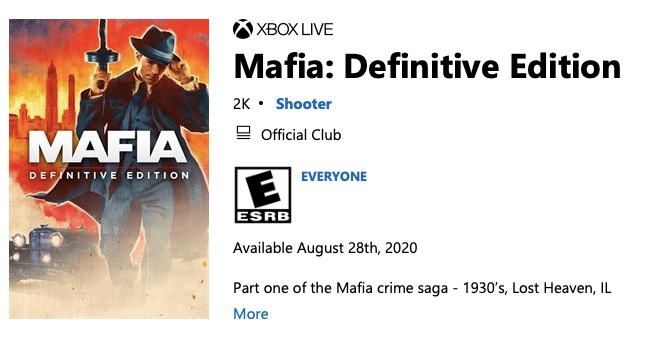 Mafia Definitive Edition Release Date Seemingly Outed on Microsoft Store