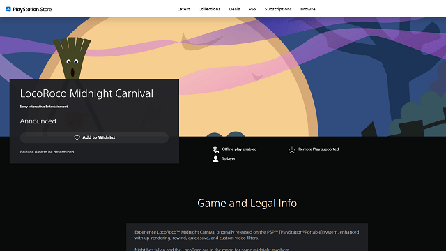 LocoRoco Midnight Carnival PS Plus Version Found on PlayStation Store ...