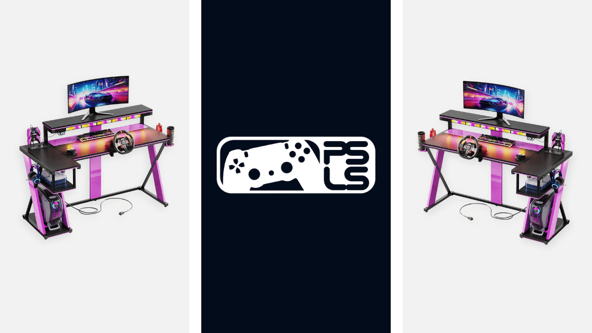 Bestier G200 L-Shaped Gaming Desk With Music Sync Lights and PS5 Storage