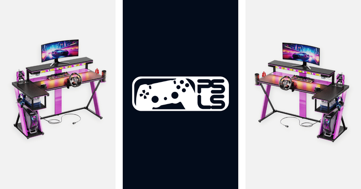 Bestier G200 L-Shaped Gaming Desk With Music Sync Lights and PS5 Storage