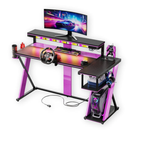 Bestier G200 L-Shaped Gaming Desk With Music Sync Lights and PS5 Storage